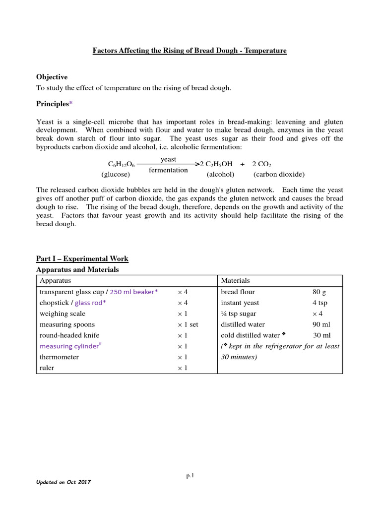 SampleTask-TL Food-03-Factors Affecting The Rising of Bread Dough Temperature-E-Oct17 | PDF ...