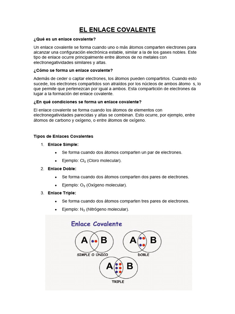 El Enlace Covalente | Descargar gratis PDF | Enlace químico | Enlace covalente