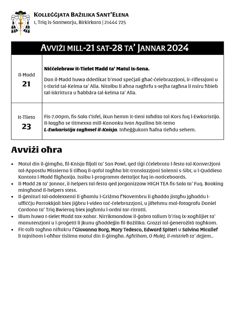 Avvizi 28 Ta' Jannar 2024 | PDF
