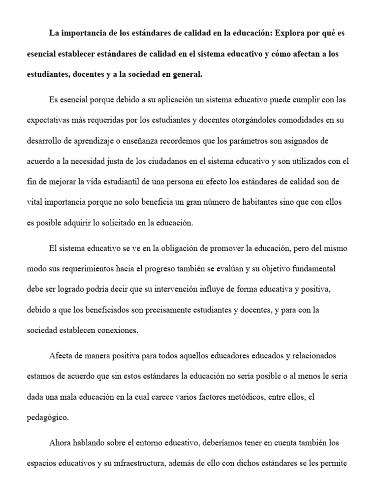 La Importancia De Los Estándares De Calidad En La Educación Pdf
