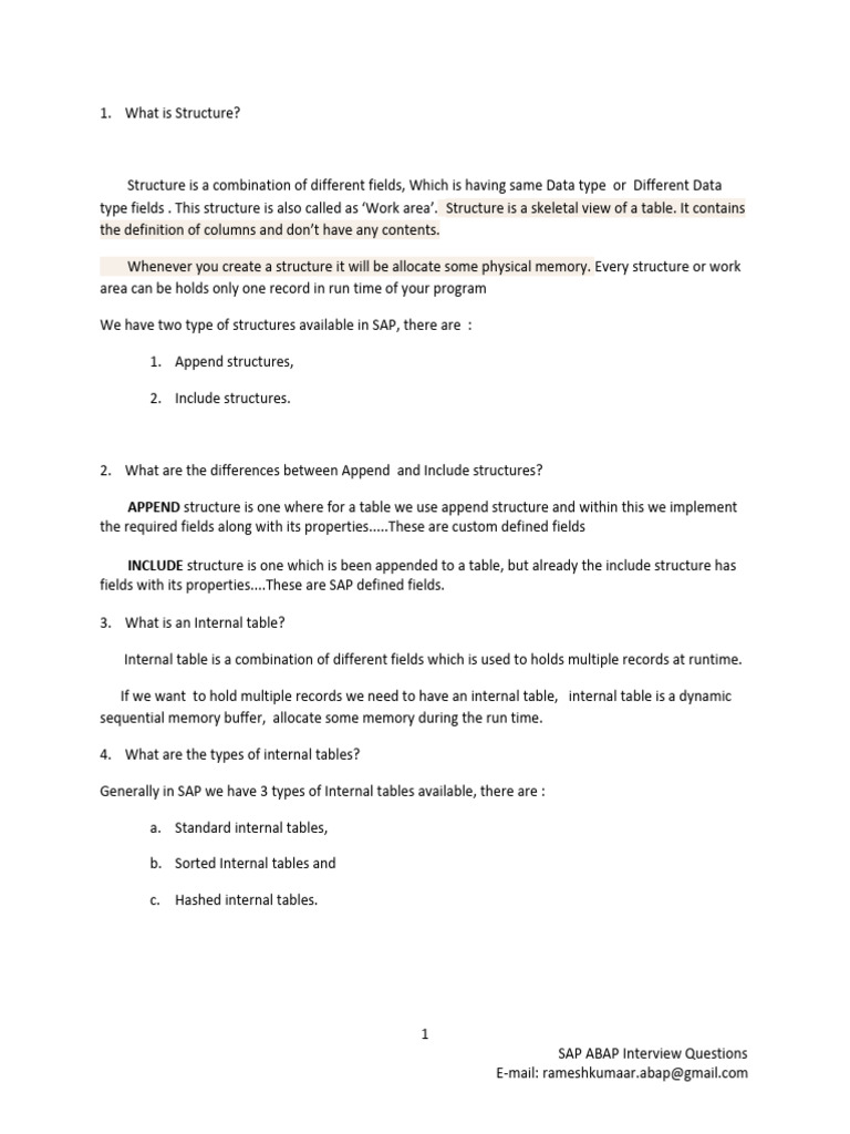 Sap Abap Interview Doc Real Time | Download Free PDF | Database Transaction | Databases