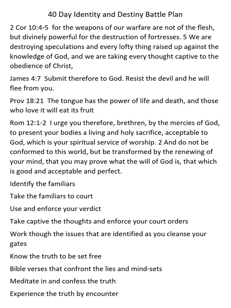 40 Day Identity and Destiny Battle Plan | PDF | God | Holy Spirit