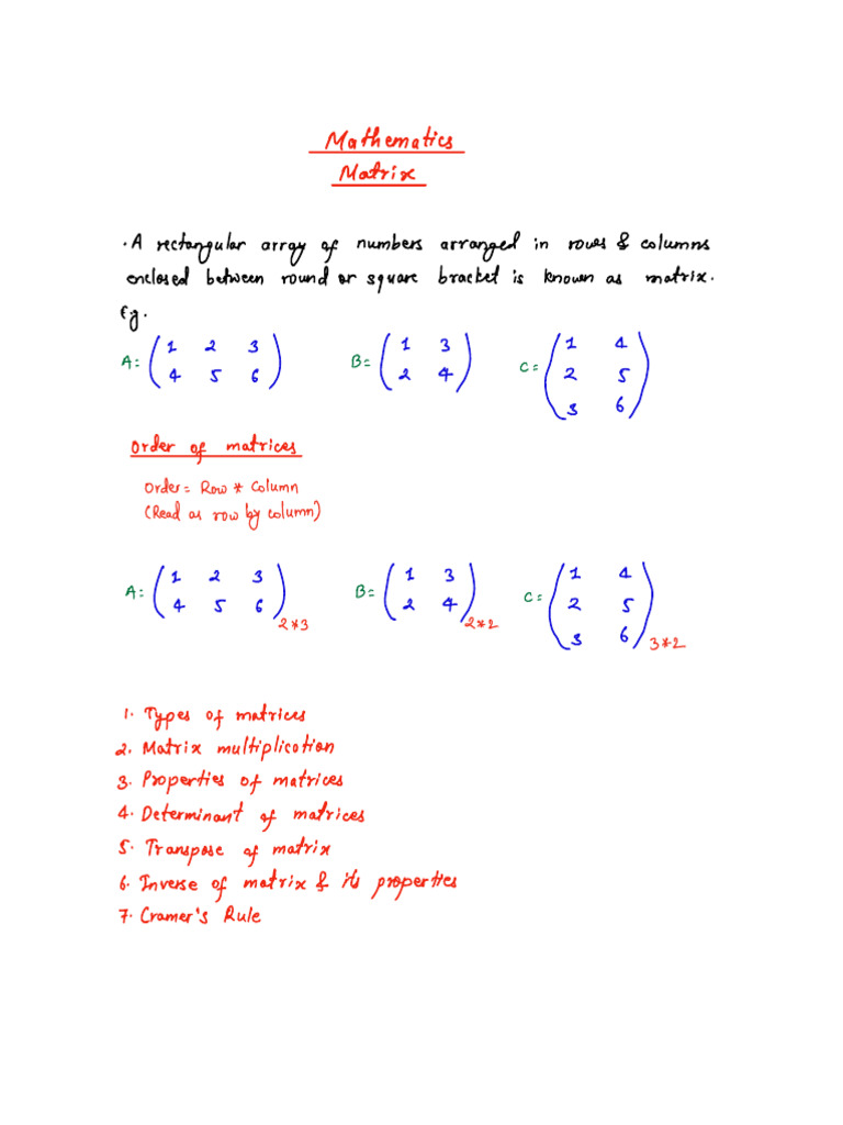 Matrix Note Bridge Course | PDF | Matrix (Mathematics) | Mathematical ...
