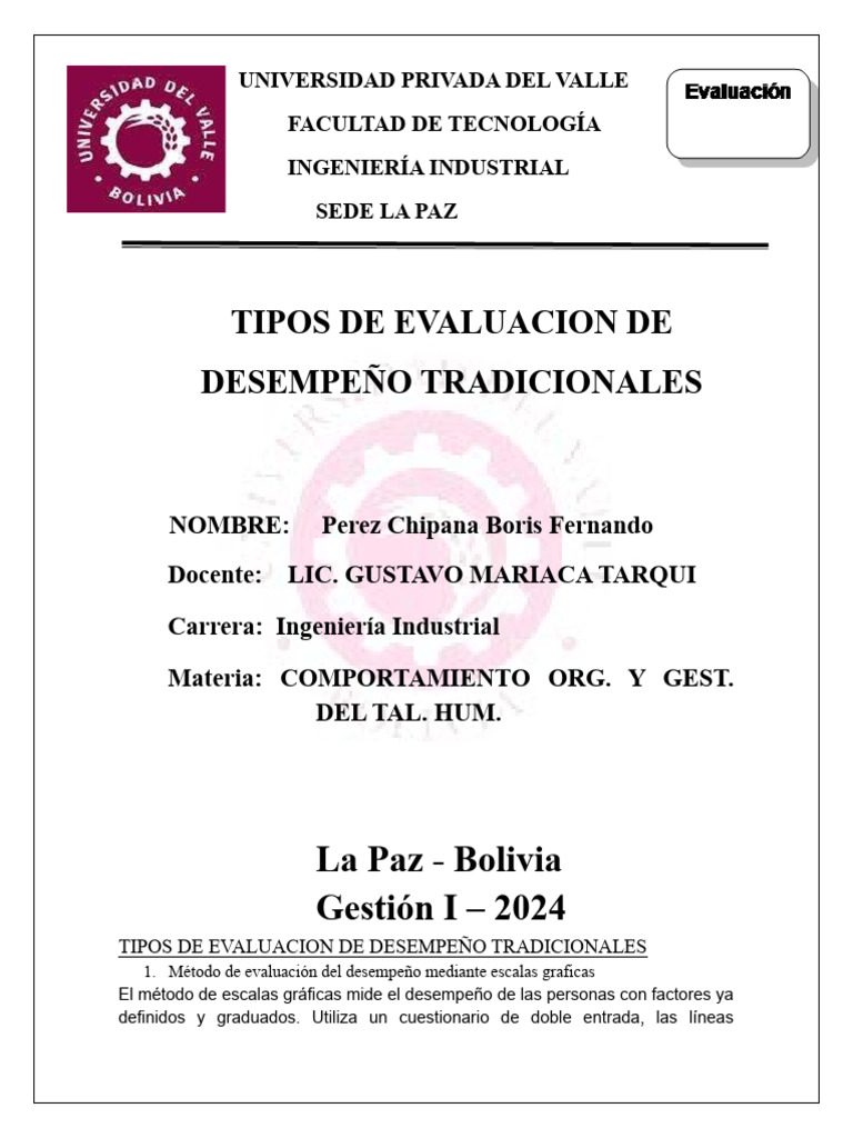 Tipos de Evaluacion de Desempeño - Perez Ch. | PDF | Evaluación | Comportamiento