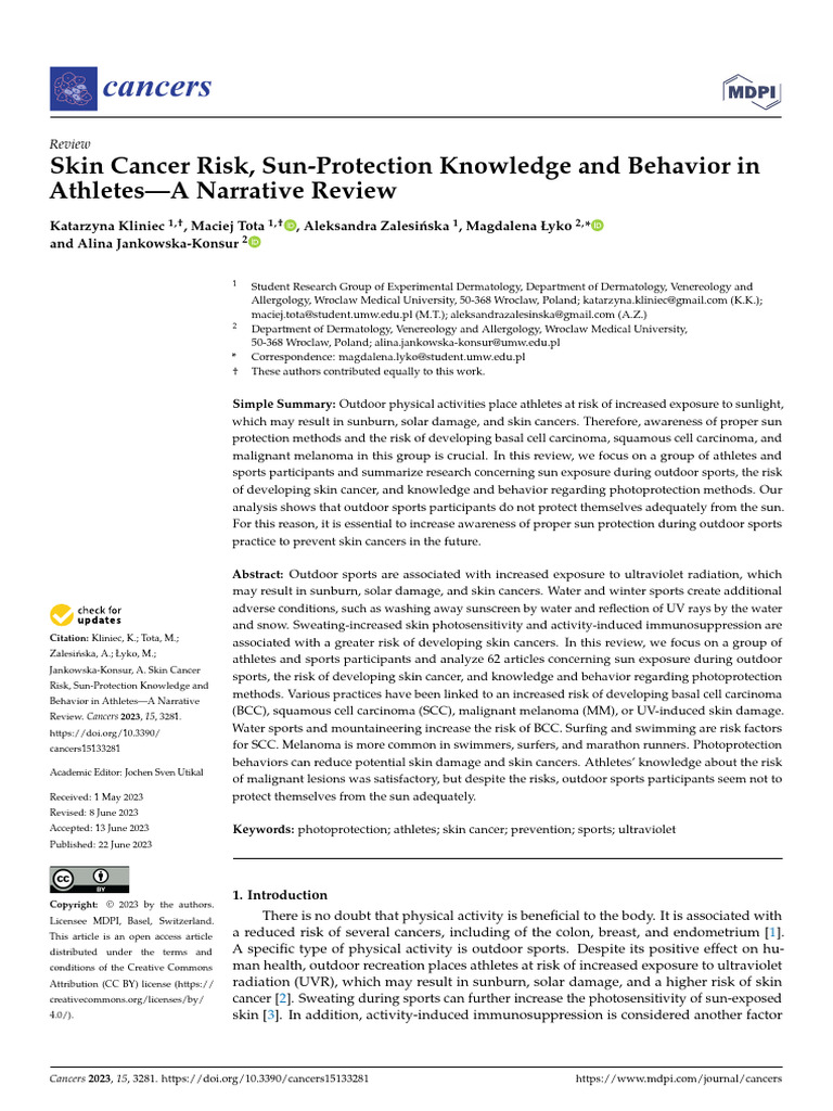 Skin Cancer Risk Sun-Protection Knowledge and Behaviour | PDF | Skin ...