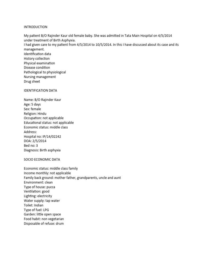 Case Presentation On Birth Asphyxia | PDF | Lung | Medical Specialties