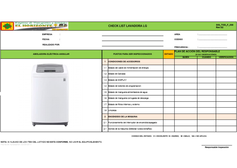 Checklist de Inspección Lavadora LG | PDF | Ingenieria Eléctrica ...