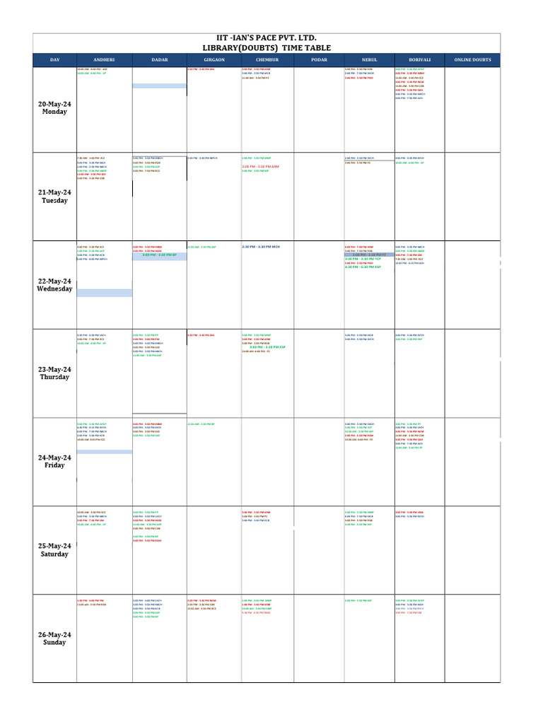 Library Doubts Time Table | PDF