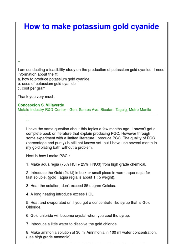 How To Make Potassium Gold Cyanide | PDF | Gold | Ammonia