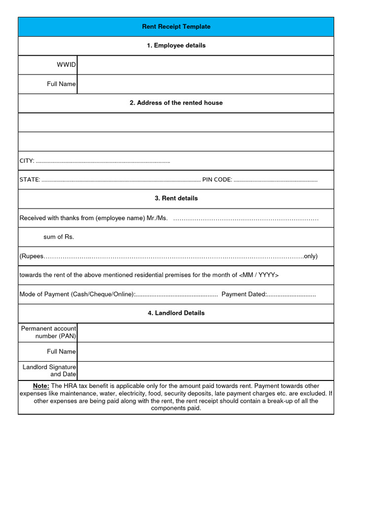 Intel Hra Rent Receipt Template Ind | PDF | Finance & Money Management