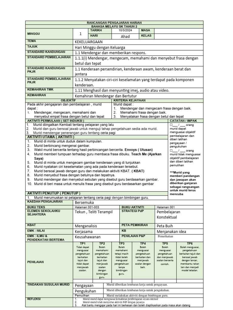 RPH Minggu 1 BM SK | PDF