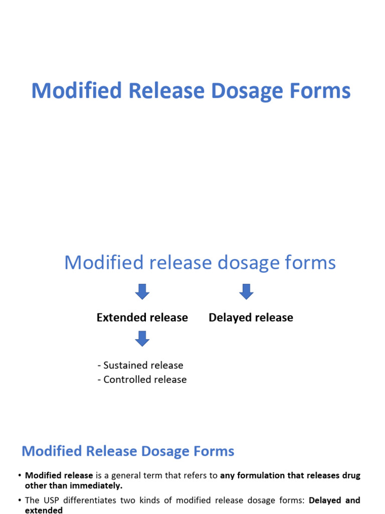 Modified Release Dosage Forms | PDF | Tablet (Pharmacy) | Dose (Biochemistry)