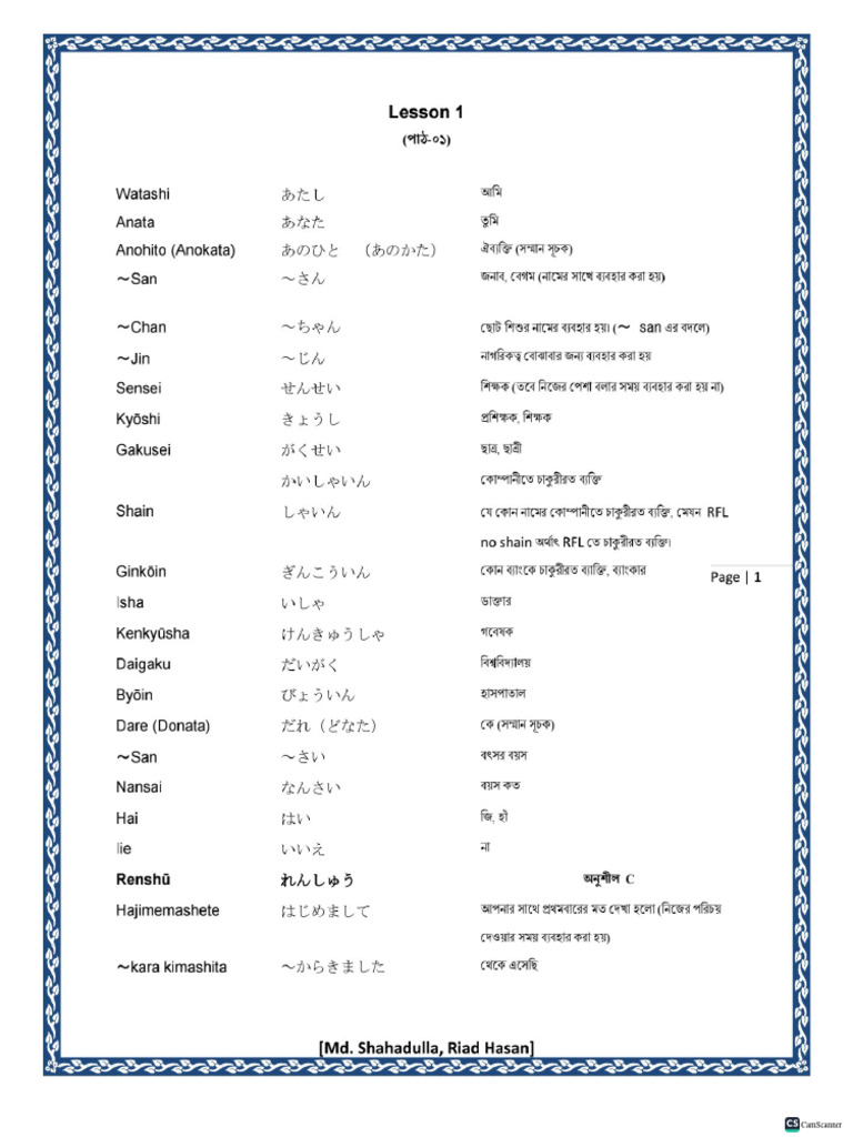 N5 Bangla Vocabulary | PDF