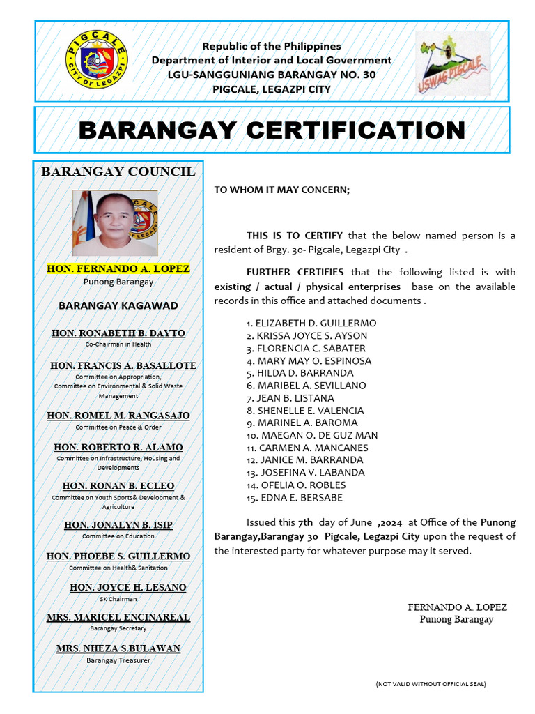 Brgy Cert Residency V20 | PDF