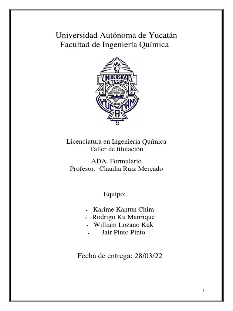 Ada - Formulario Kantun Ku Lozano Pinto | PDF | Energía libre de Gibbs ...