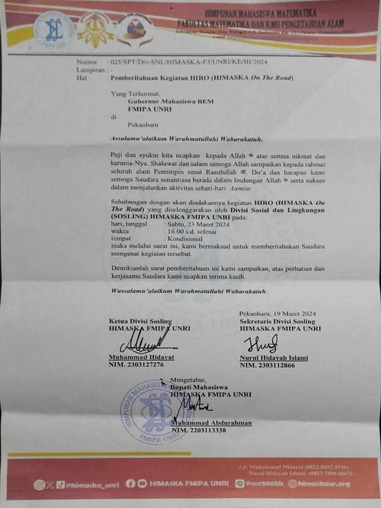 025 SPT Div-SNL HIMASKA-F3 UNRI KE III 2024 | PDF