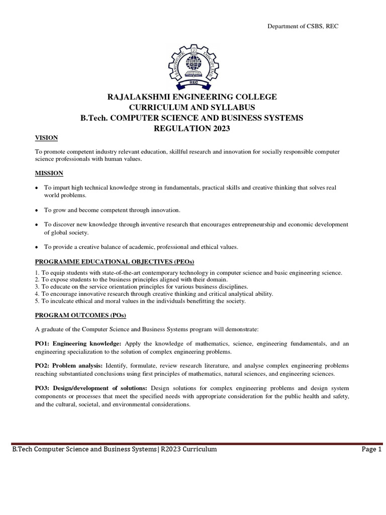 Regualtion 2023-CSBS-Curriculum - and - Syllabus | PDF | Probability Distribution | Engineering