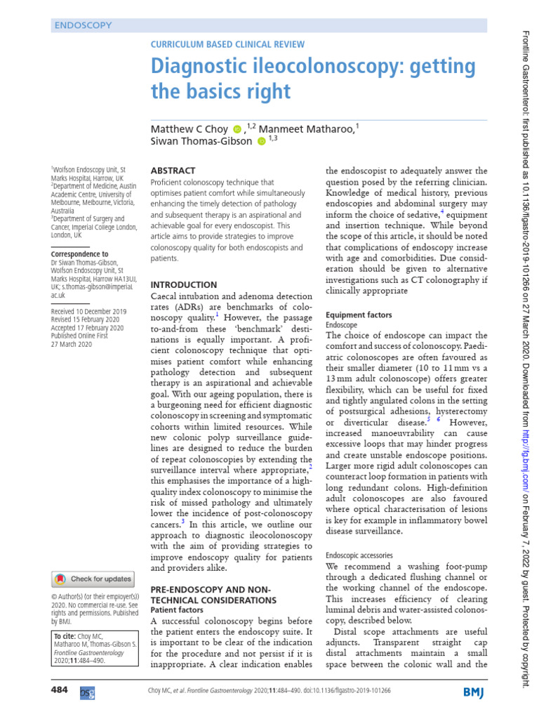 Diagnostic Ileocolonoscopy Getting The Basics Right Pdf Colonoscopy Large Intestine