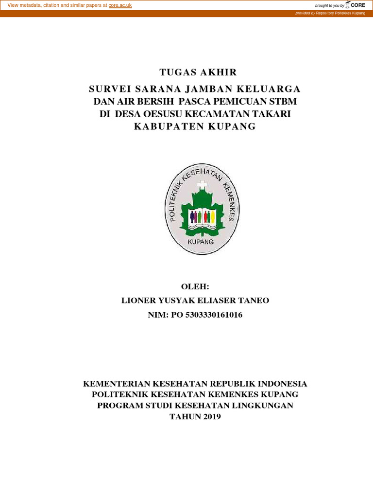 Tugas Akhir Surveisaranajambankeluarga Dan Air Bersih Pasca Pemicuan ...