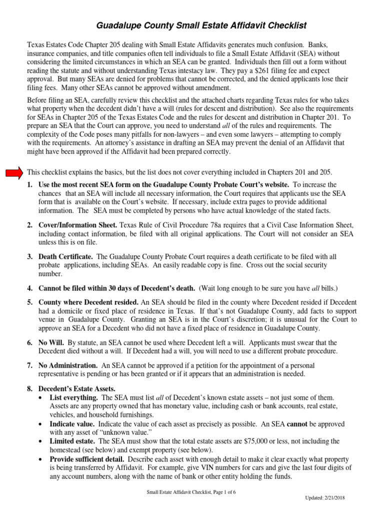 9d Easley SEA Checklist | PDF | Intestacy | Probate