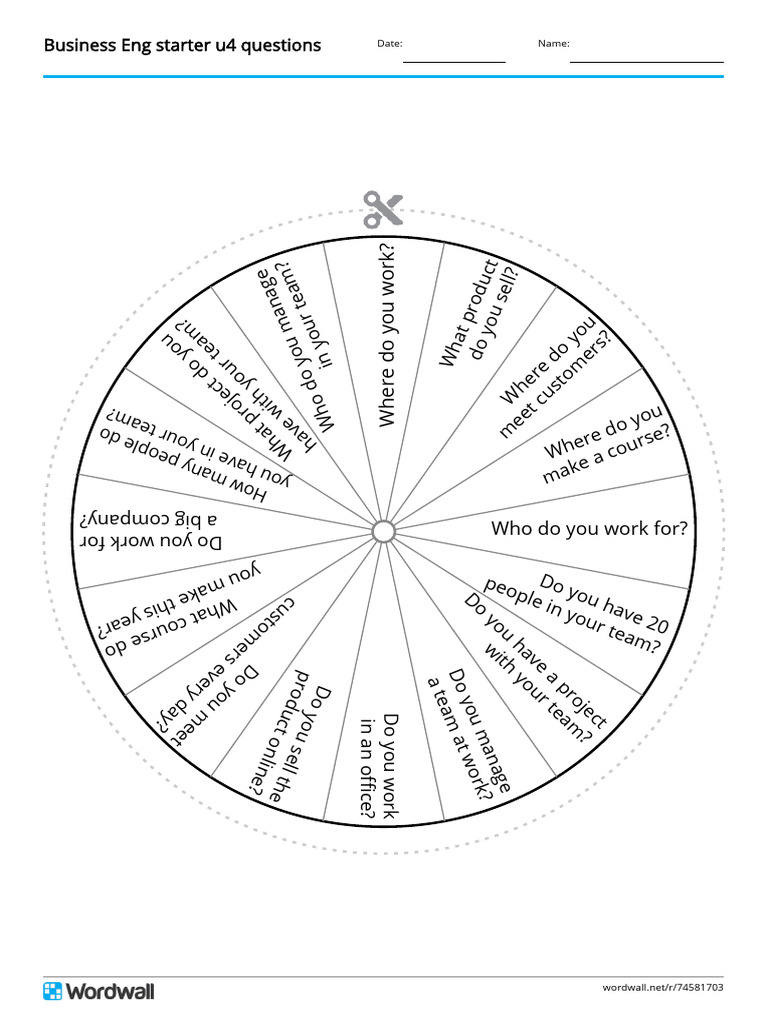 Business Eng Starter U4 Questions Spin The Wheel | PDF
