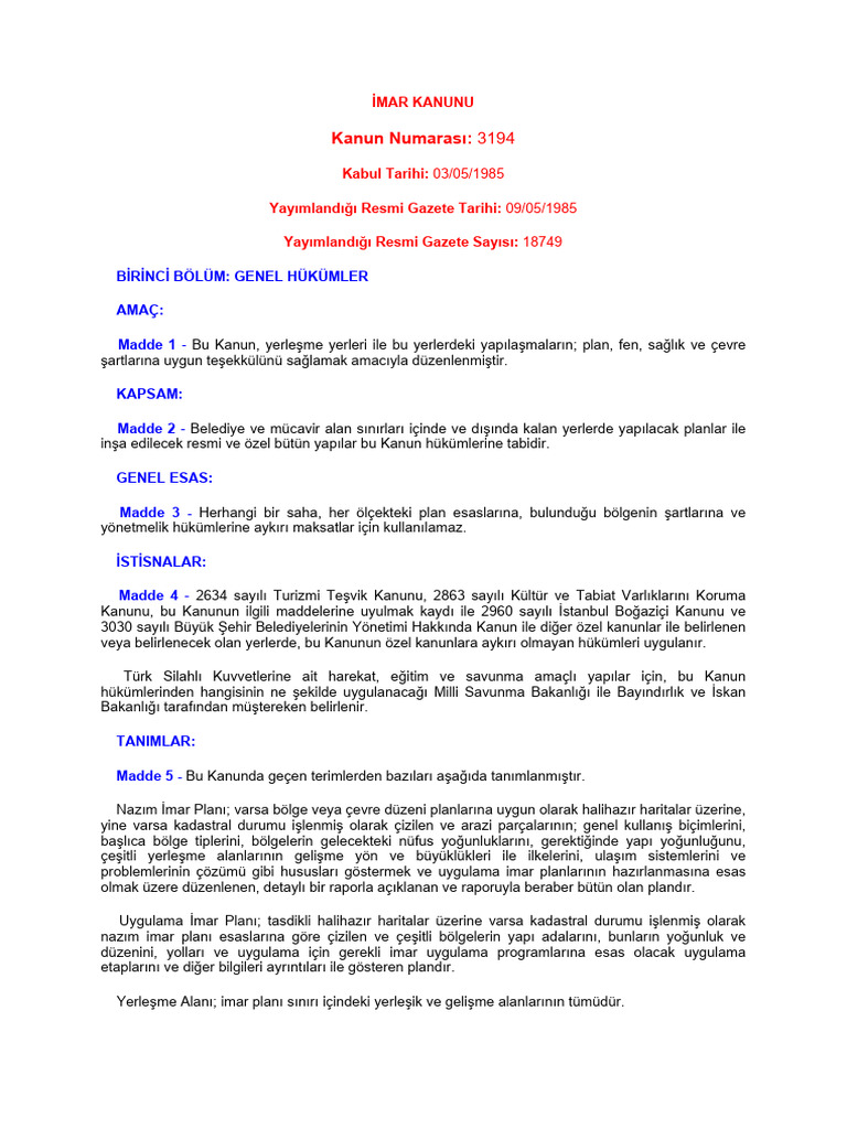 3194 Imar Kanunu 08agustos2011 Degisikligi Ile | PDF