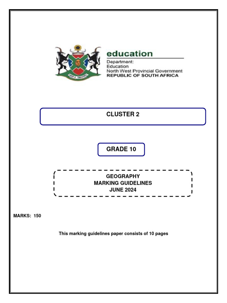 2024 Geo Grade 10 PRE June Exam CLUSTER 2 Marking Guidelines | PDF ...