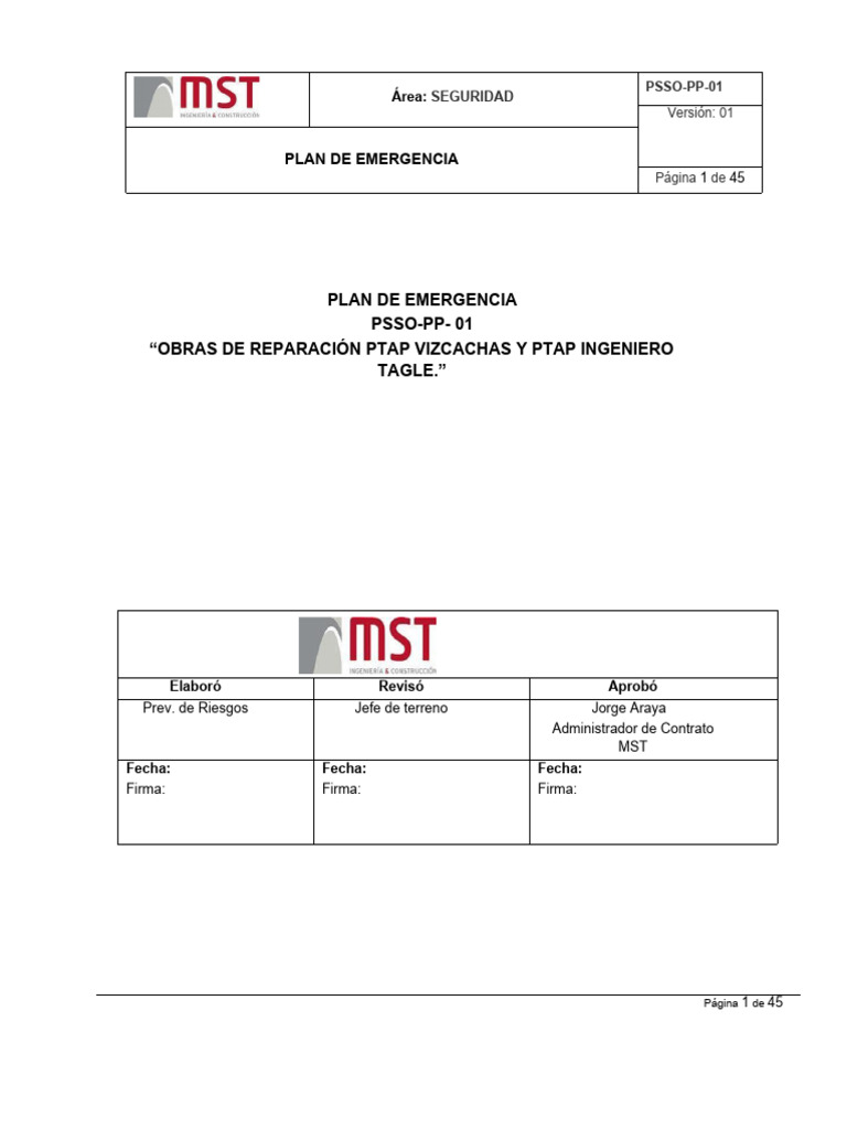 1.-PSSO-PP-01 Plan de Emergencia Rev. 0 | PDF | Temblores | Incendios