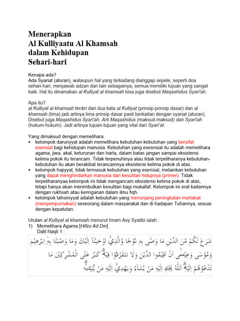 Penerapan Al Kulliyatu Al Khamsah | PDF
