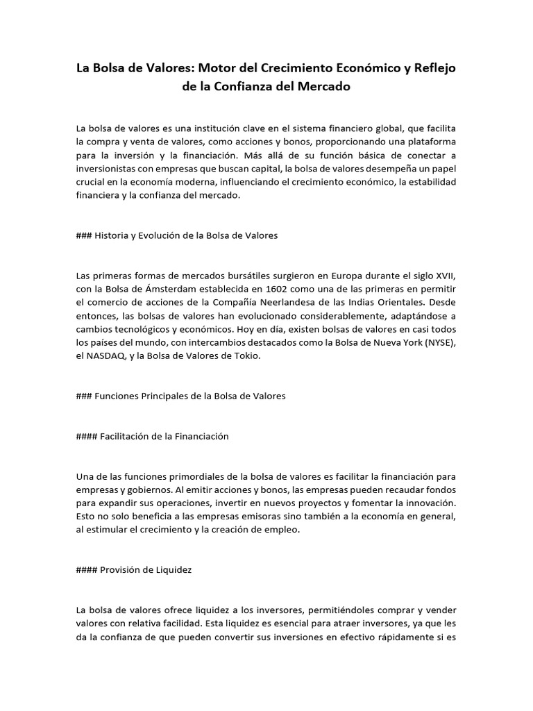 La Bolsa: Motor del Crecimiento Económico | PDF | Bolsa | Mercado ...