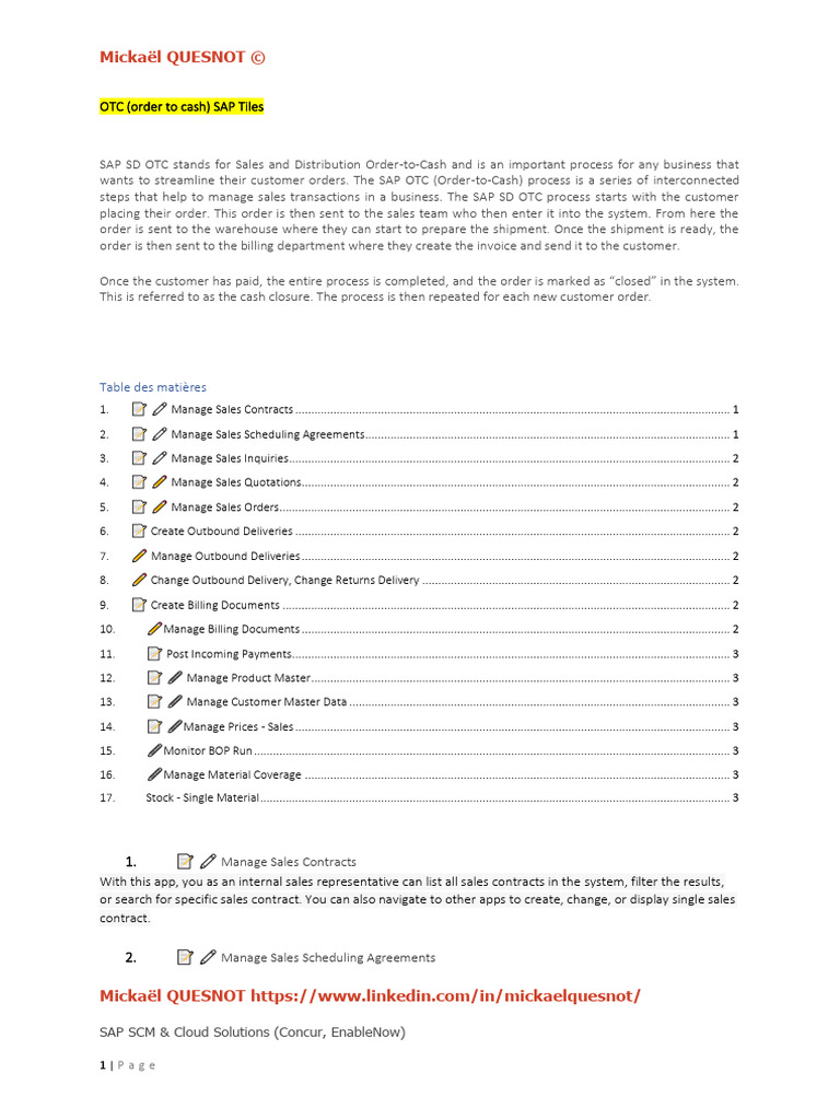 SAP OTC Process & Management Guide | PDF | Mobile App | Invoice