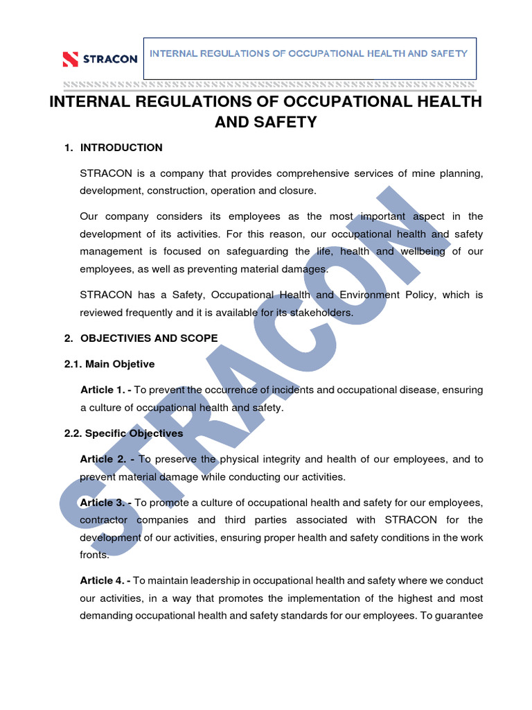 Internal Regulations of Occupational Health and Safety - Stracom | PDF ...