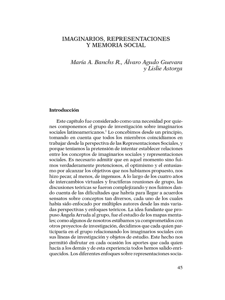 ESPACIOS IMAGINARIOS Y REPRESENTACIONES (Imaginarios, Representaciones y Memoria Social) | PDF ...