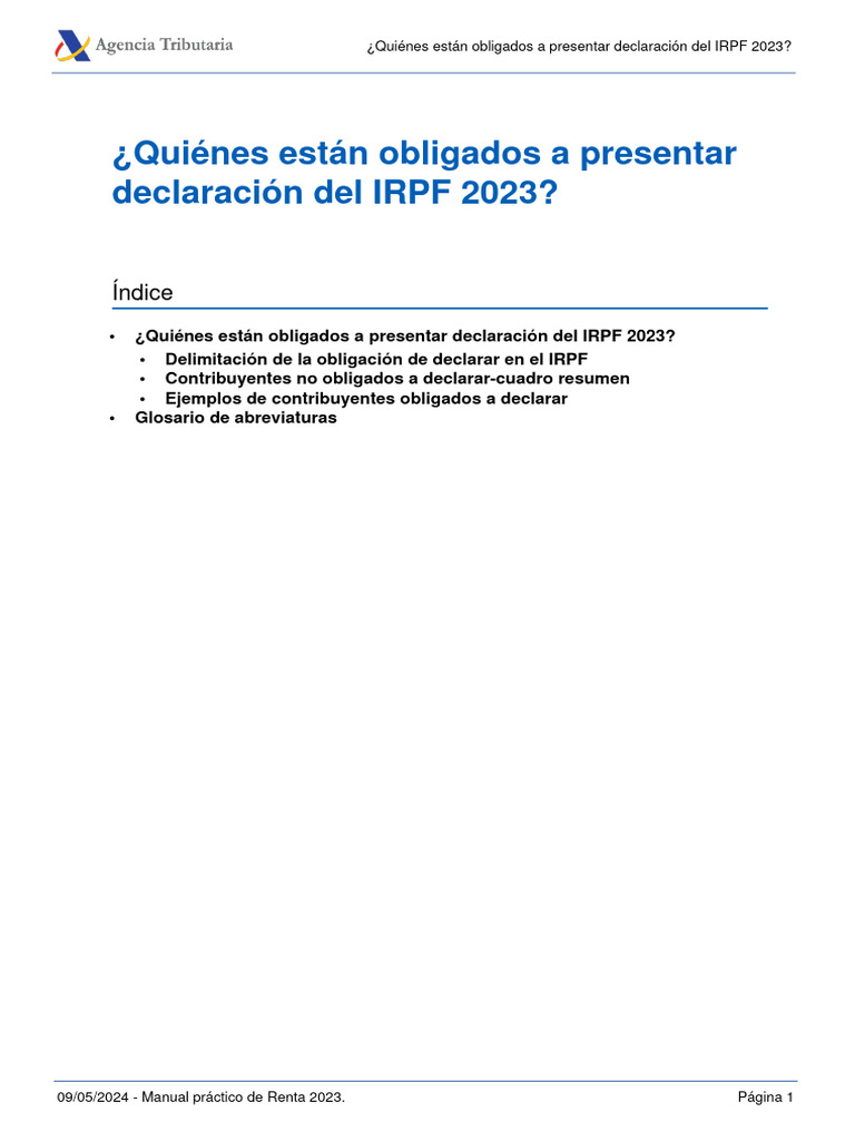 Quiénes Están Obligados A Presentar Declaración Del IRPF 2023 | PDF ...