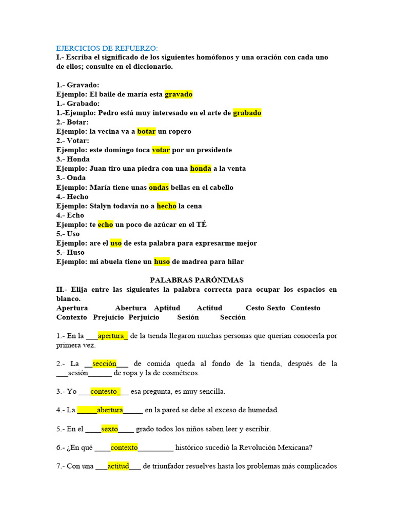 Ejercicios de Refuerzo | PDF