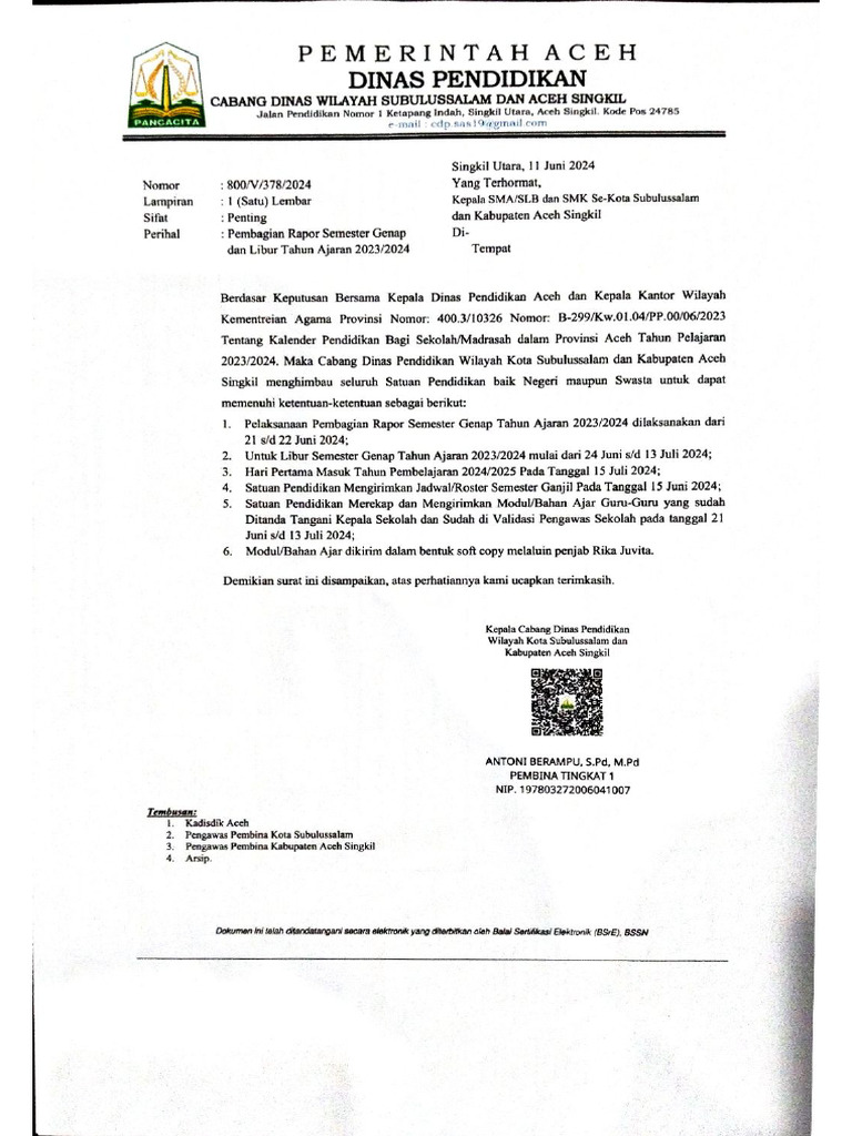 Pembeeitahuan Bagi Rapor Dan Tanggal Masuk Ajaran Baru | PDF