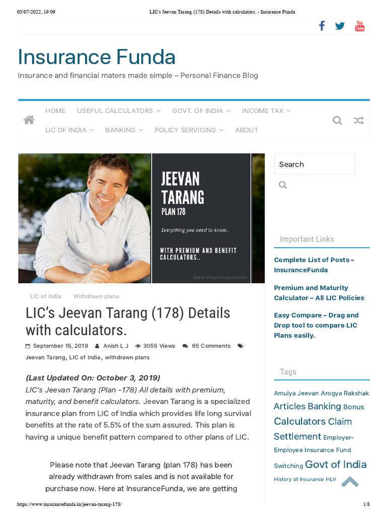 2.LIC's Jeevan Tarang (178) Details With Calculators. - Insurance Funda | PDF | Insurance | Taxes