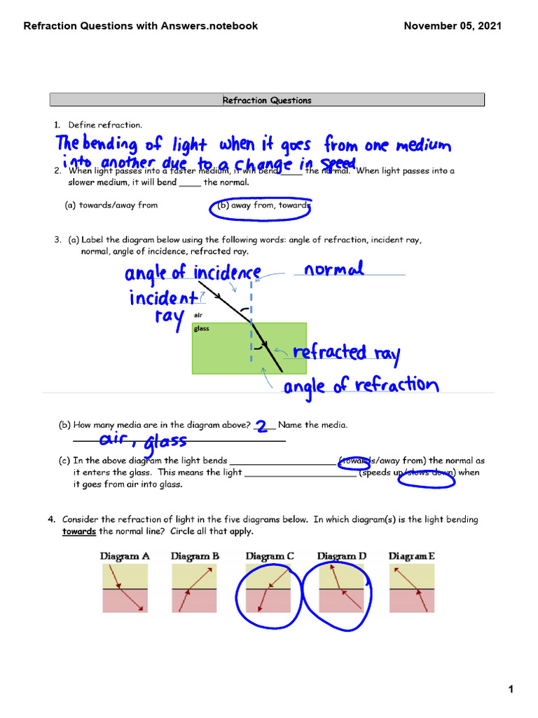 Refraction Questions With Answers | PDF