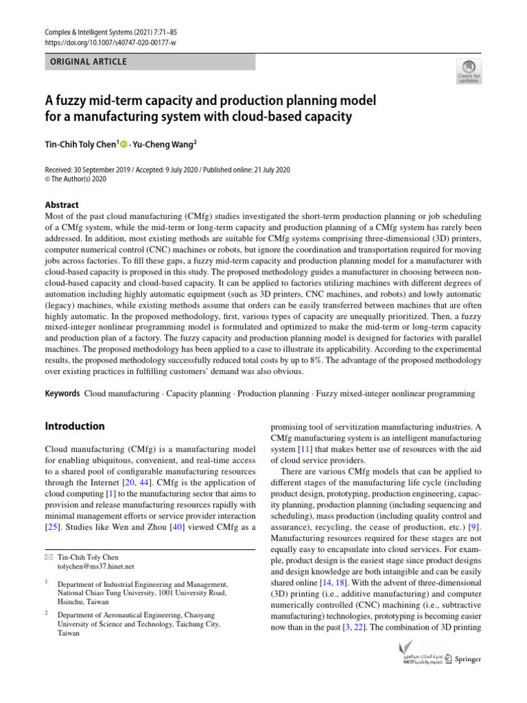 10 A Fuzzy Midterm Capacity And Production Model Download Free Pdf Cloud Computing 3 D