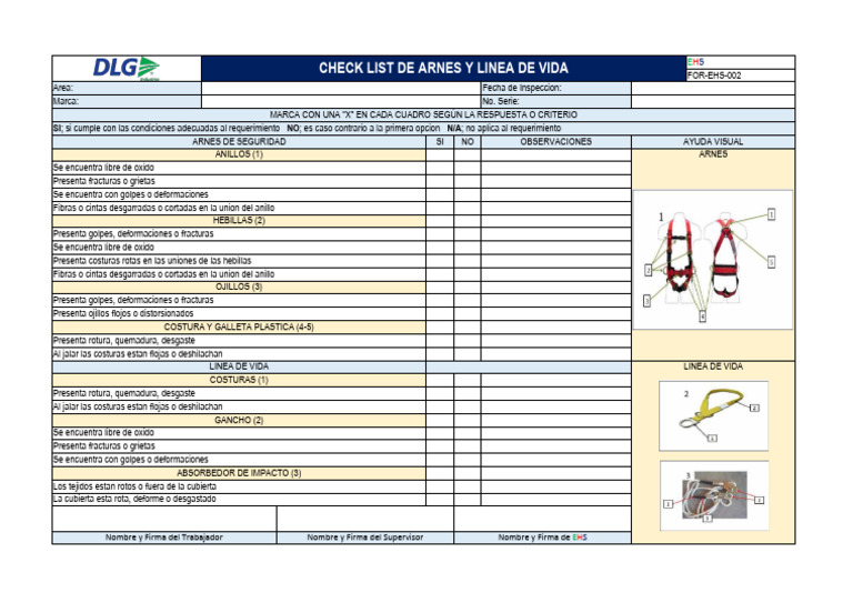 DLG-FOR-EHS-013 - 03 Check List Arnes y Linea de Vida | Descargar ...