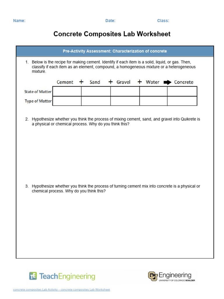 Uoh 2765 Concrete Composites Worksheet | PDF | Concrete | Composite ...