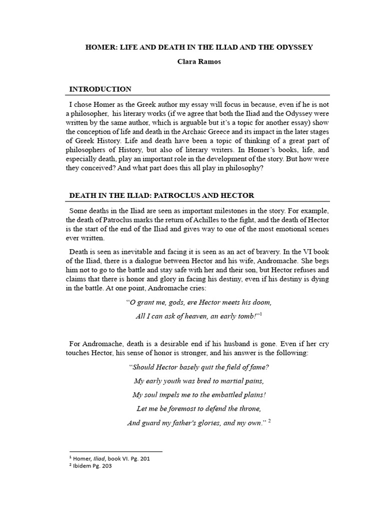 Clara Ramos Intro To Greek Philosophy HOMER LIFE AND DEATH IN THE ILIAD ...