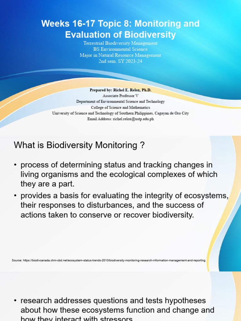 Topic 8 Biodiversity Monitoring TBM Relox | PDF | Biodiversity ...