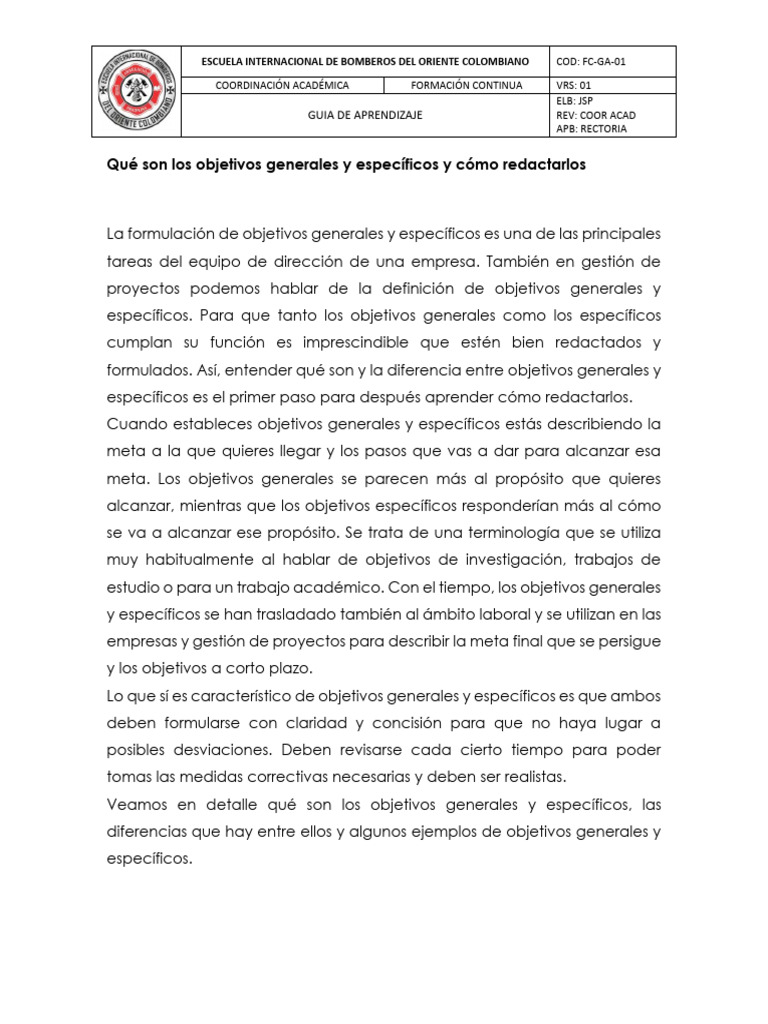 Objetivos Generales y Específicos y Cómo Redactarlos | PDF | Business