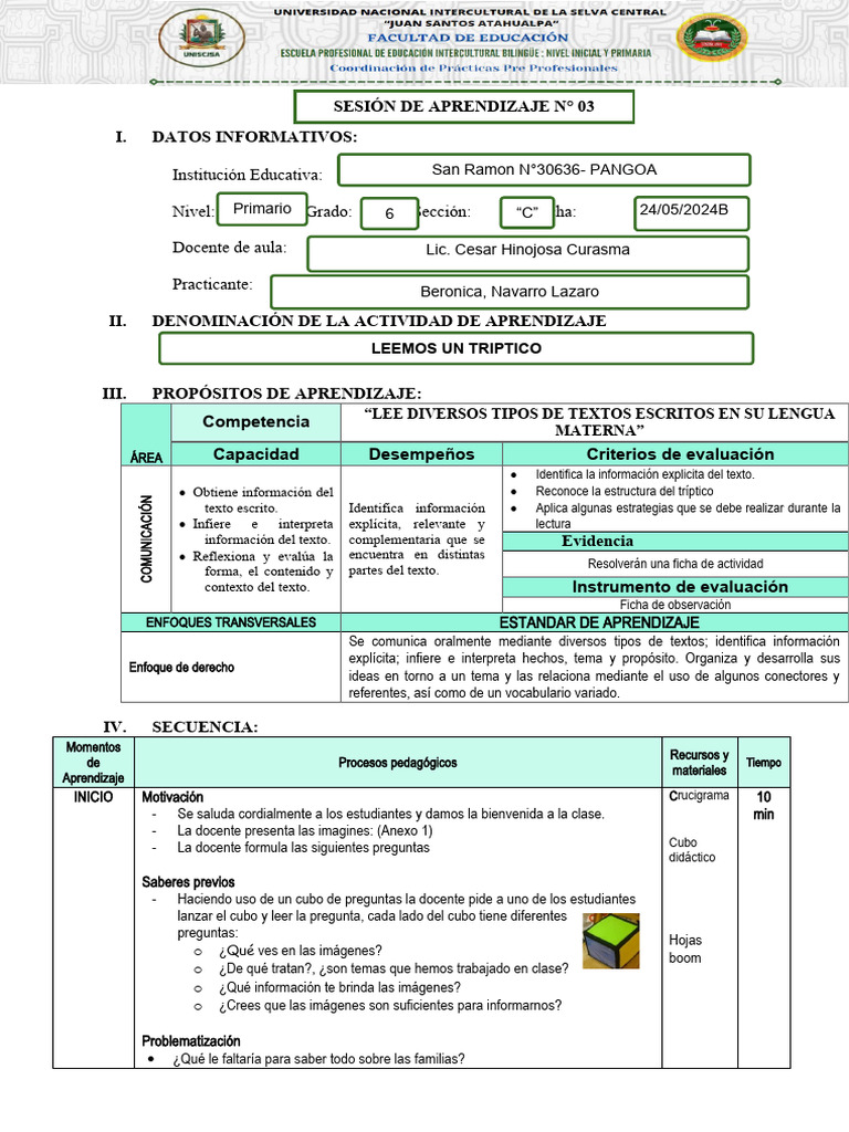Estructura y Uso del Tríptico Escolar | PDF | Aprendizaje | Maestros