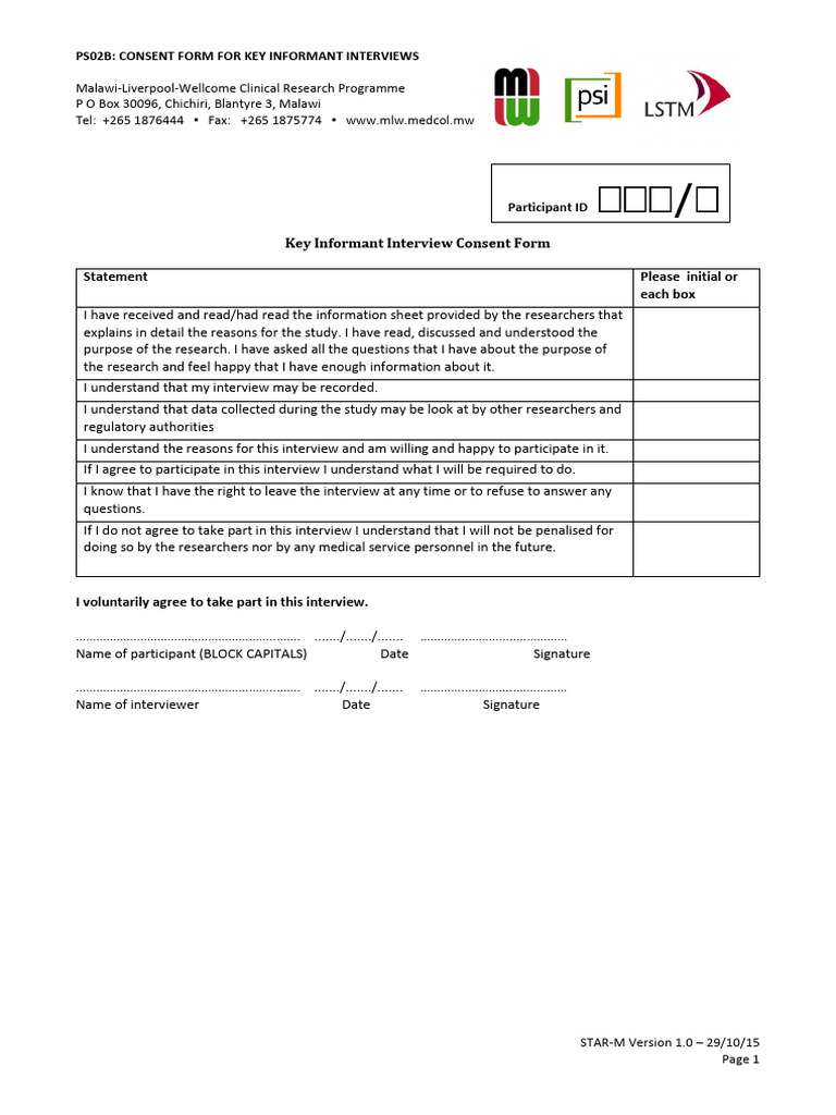 Key Informant Interview Consent Form | PDF | Social Science | Wellness