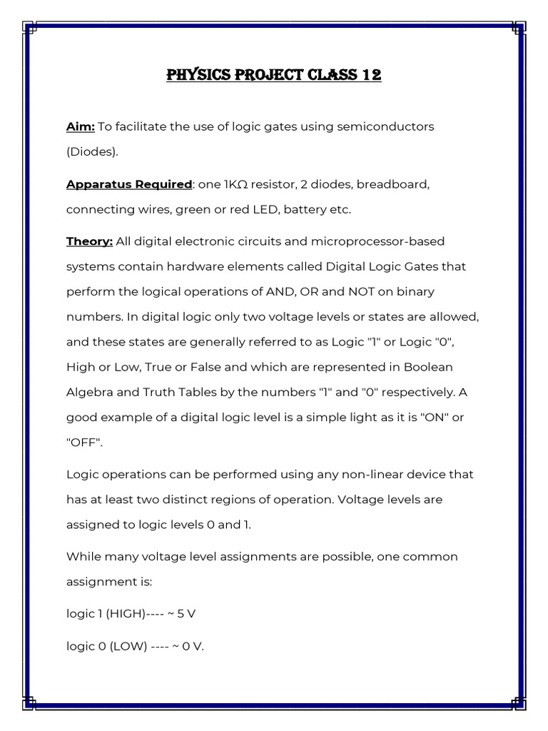 Physics Project Class 12 | Download Free PDF | Logic Gate | Electronic ...