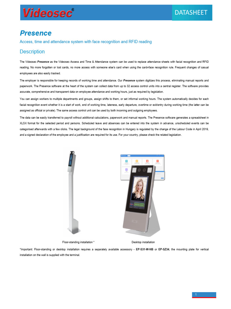 PRESENCE Datasheet ENG | PDF | Computer Terminal | Radio Frequency Identification