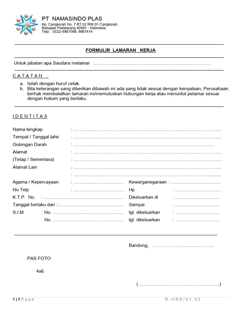 Formulir Pendaftaran Kerja - 20230316 - 190404 | PDF
