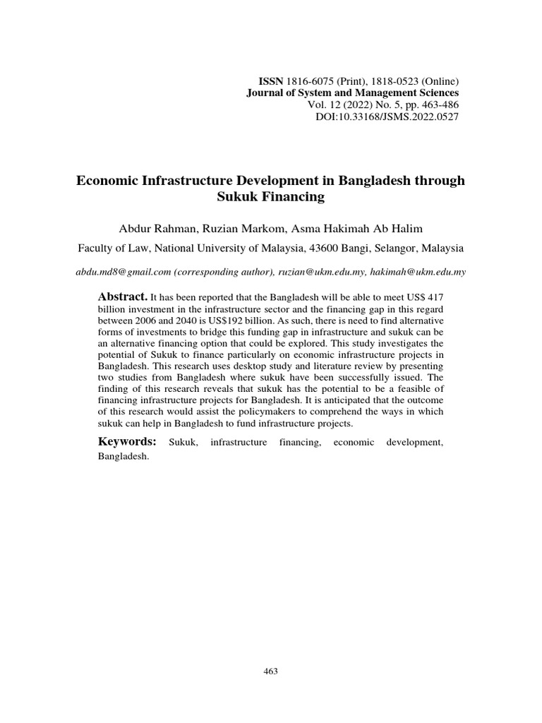 Economic Infrastructure Development in Bangladesh Through Sukuk FinancingJournal of System and ...